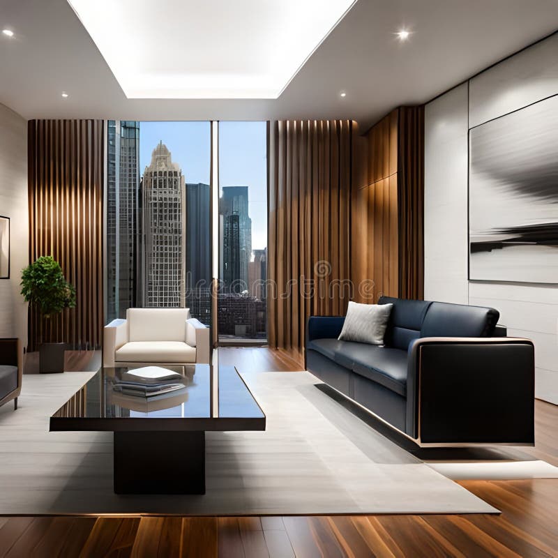 A Modern Reception Area with a Sophisticated Marble Desk and Stock ...