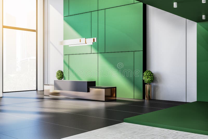 Modern Reception Area with Table and Green Wall Stock Illustration ...