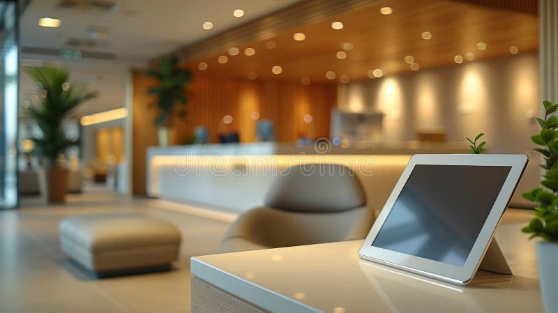 A Modern Reception Area with a Tablet. Stock Image - Image of interior ...
