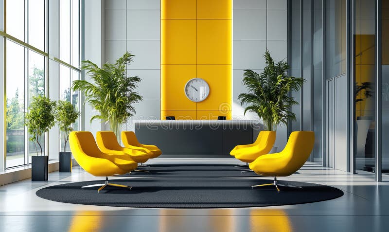 Modern Reception Area Yellow Chairs Contemporary Design Elements Stock ...