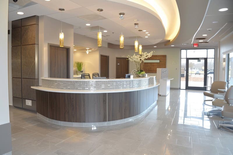 Modern Reception Arefeaturing Sleek Design and Decorative Lighting ...