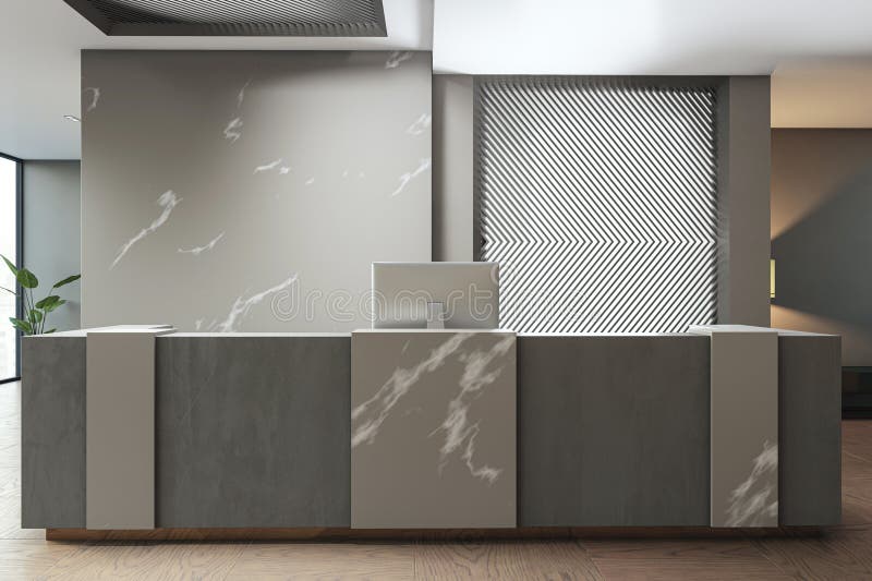 Modern Reception Desk in a Contemporary Interior Setting with Patterned ...