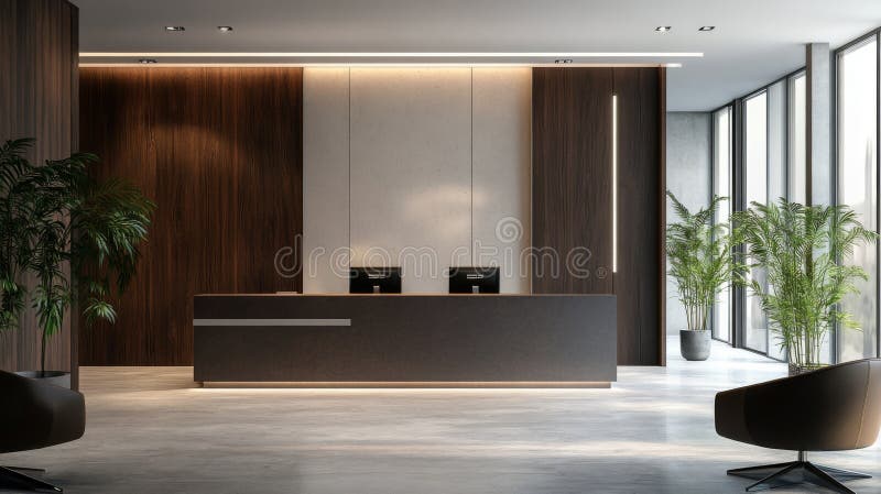 Modern Reception Desk in a Contemporary Lobby Stock Illustration ...