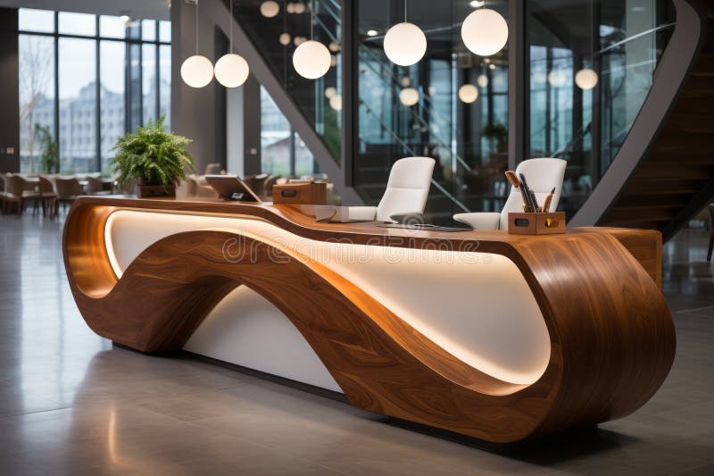 A Modern Reception Desk Design Concept Stock Image - Image of interior ...