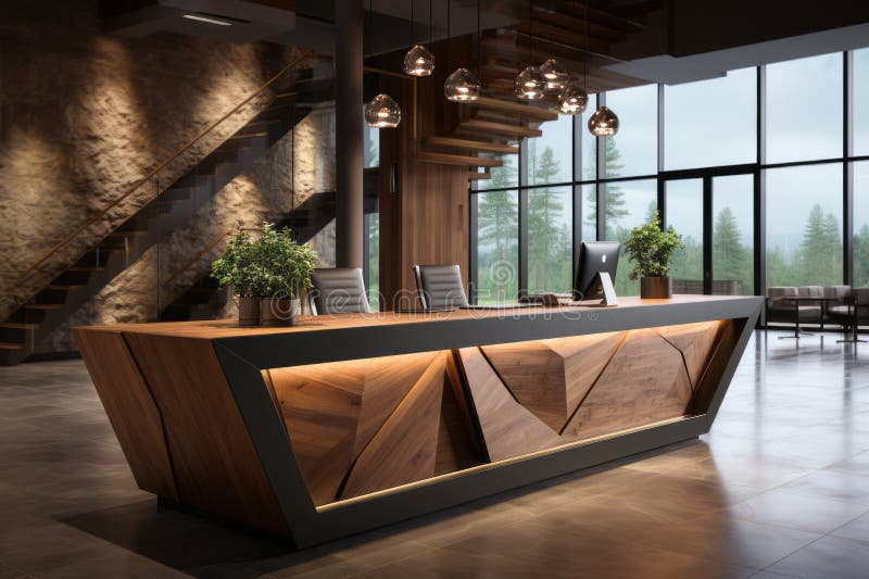 A Modern Reception Desk Design Concept Stock Photo - Image of furniture ...