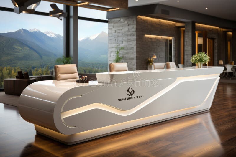 A Modern Reception Desk Design Concept Stock Image - Image of hotel ...
