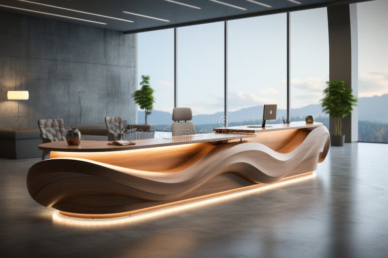 A Modern Reception Desk Design Concept Stock Photo - Image of workplace ...