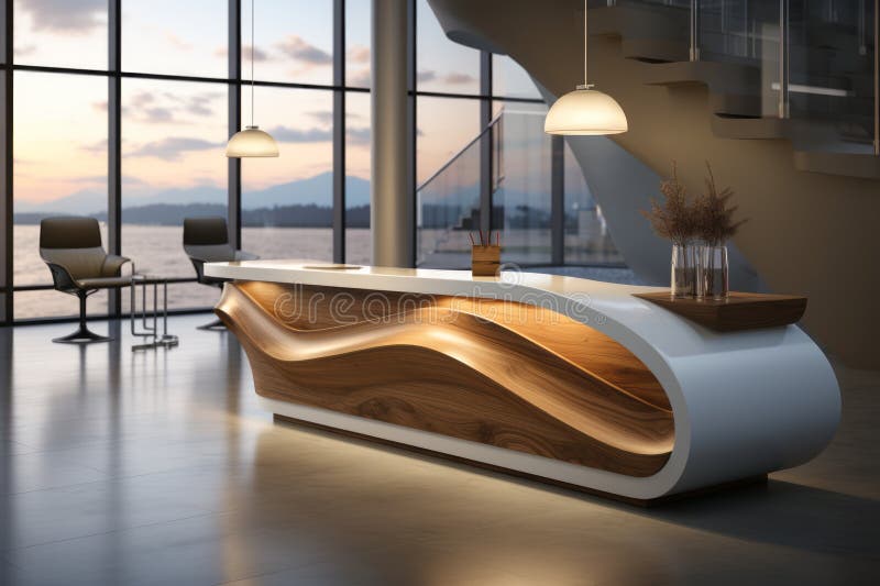 A Modern Reception Desk Design Concept Stock Photo - Image of inside ...