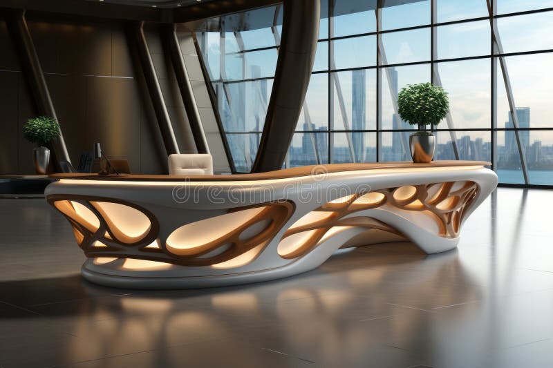 A Modern Reception Desk Design Concept Stock Image - Image of inside ...
