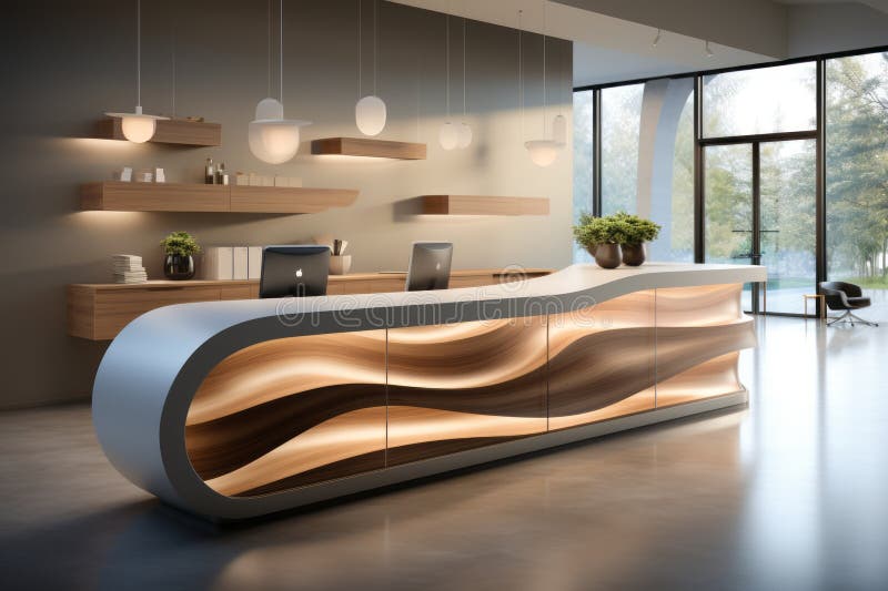 A Modern Reception Desk Design Concept Stock Image - Image of company ...