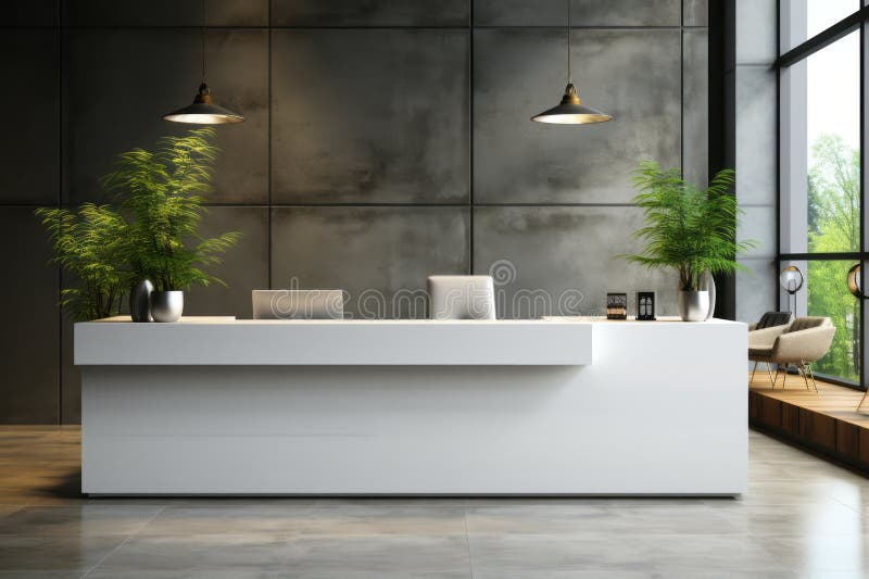 A Modern Reception Desk Design Concept Stock Image - Image of lounge ...