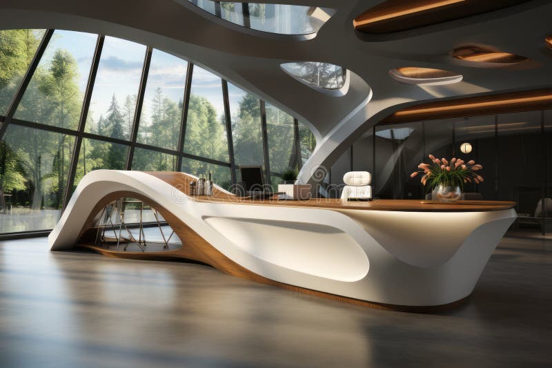 A Modern Reception Desk Design Concept Stock Illustration ...