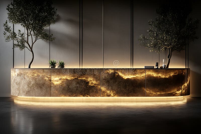 Modern Reception Desk Design with Illuminated Edges and Natural ...
