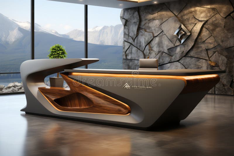 A Modern Reception Desk Design Concept Stock Image - Image of company ...