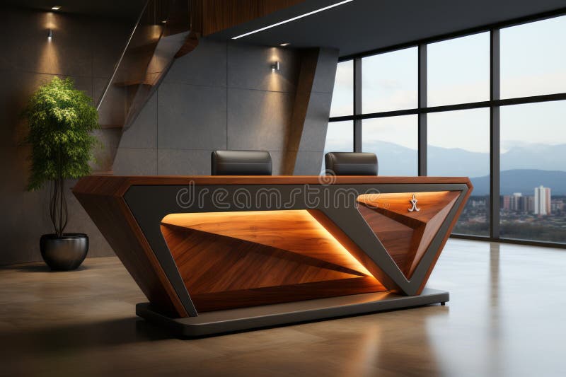 A Modern Reception Desk Design Concept Stock Photo - Image of inside ...