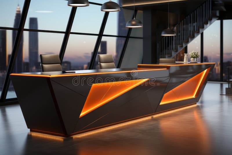 A Modern Reception Desk Design Concept Stock Photo - Image of company ...