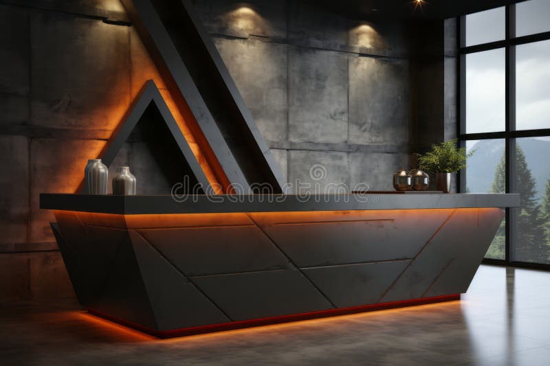 A Modern Reception Desk Design Concept Stock Image - Image of company ...