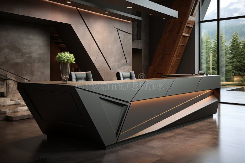 A Modern Reception Desk Design Concept Stock Photo - Image of inside ...