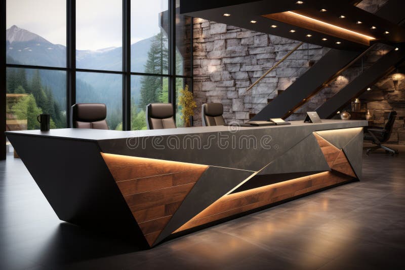 A Modern Reception Desk Design Concept Stock Image - Image of furniture ...