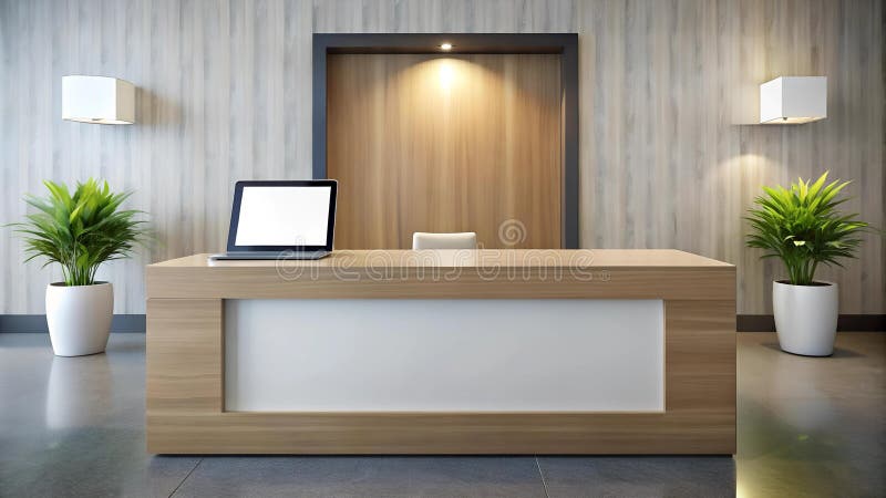 Modern Reception Desk with Digital Tablet Generative AI Stock ...