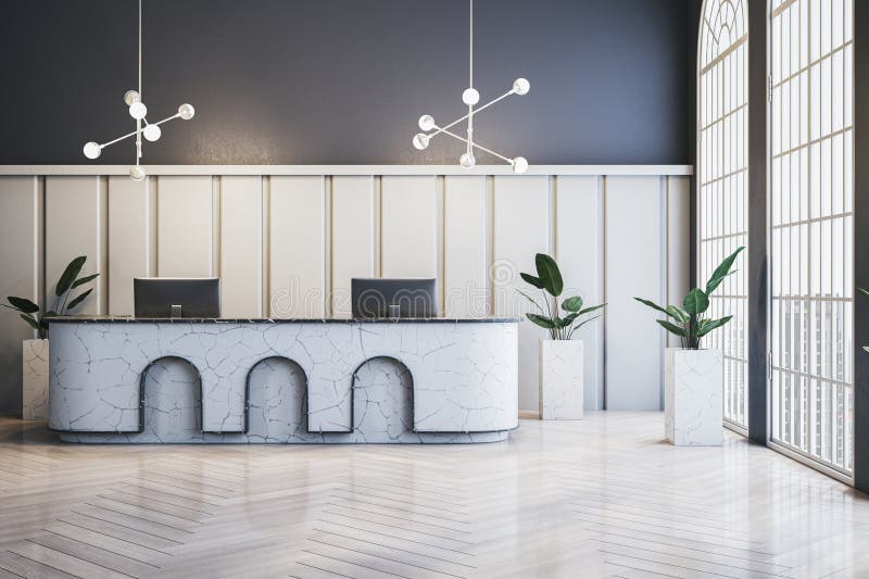 Modern Reception Desk in Elegant Office Interior with Marble Textures ...
