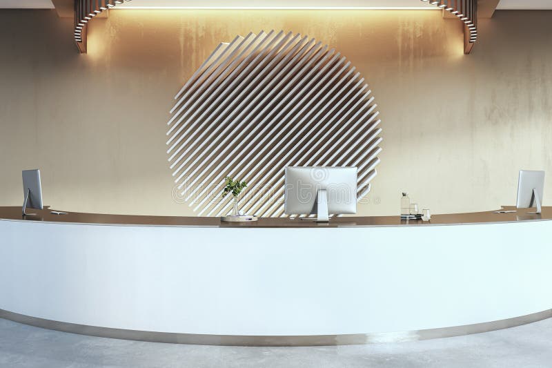 Modern Reception Desk in a Minimalist Interior with Decorative Wall ...