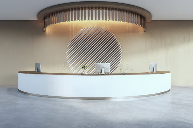 Modern Reception Desk in a Minimalistic Interior with Decorative Wall ...