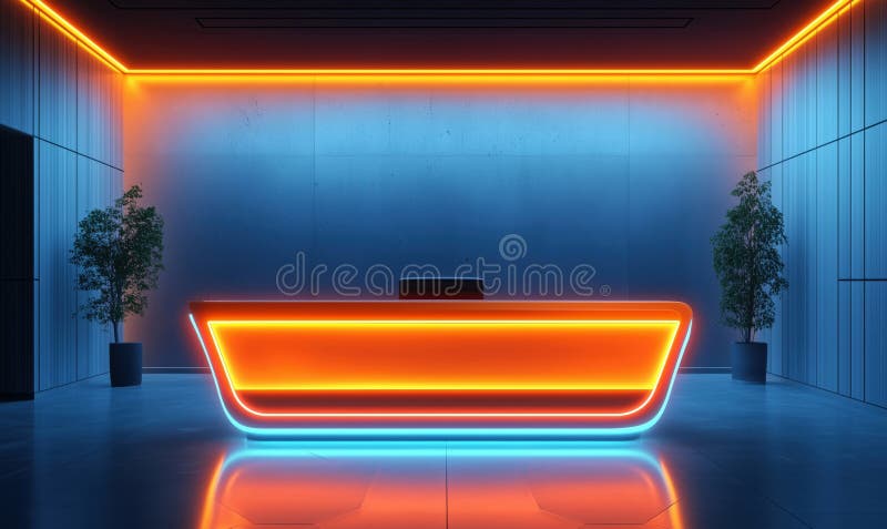 Modern Reception Desk with Neon Lighting in Contemporary Office ...