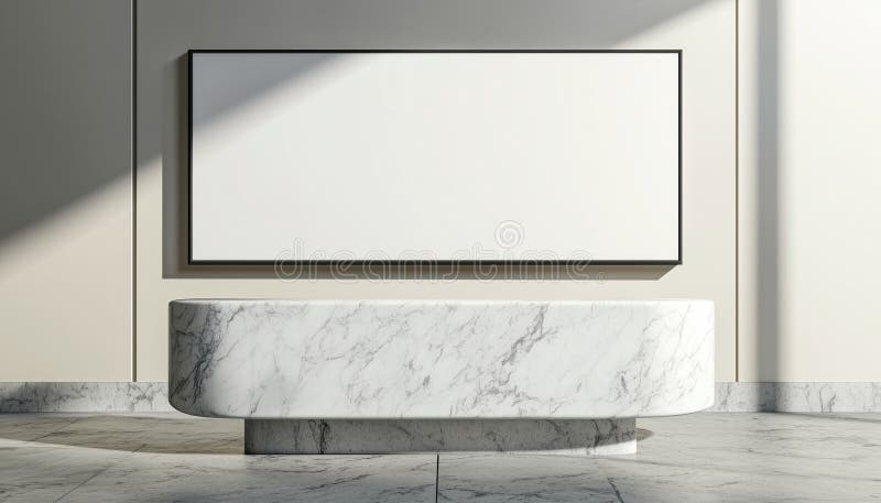 Modern Reception Desk in Office Setting with Empty Billboard in Side ...