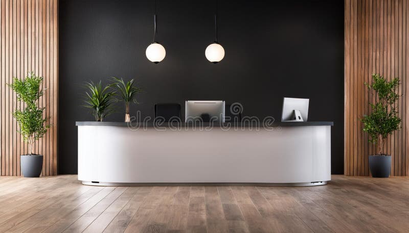 Modern Reception Interior with Wooden Flooring and and Mock Up Place on ...