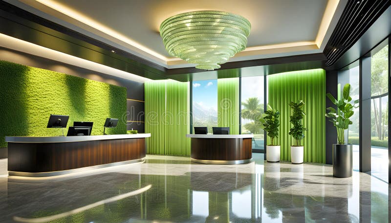 Modern Reception Lobby Interior Design, 3D Rendering, Stock ...