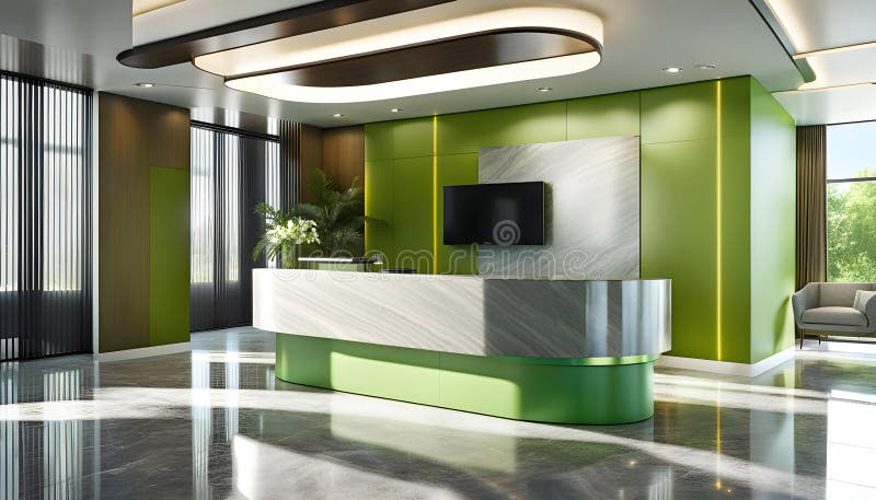 Modern Reception Lobby Interior Design, 3D Rendering, Stock ...