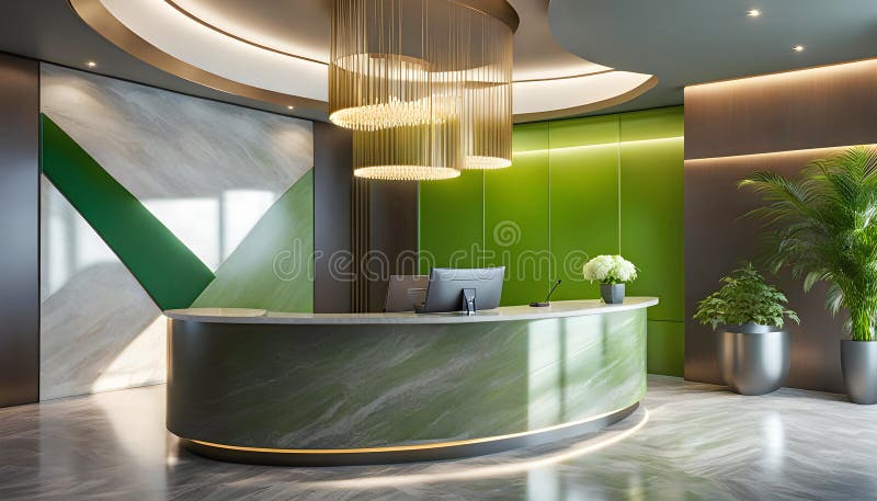 Modern Reception Lobby Interior Design, 3D Rendering, Stock ...