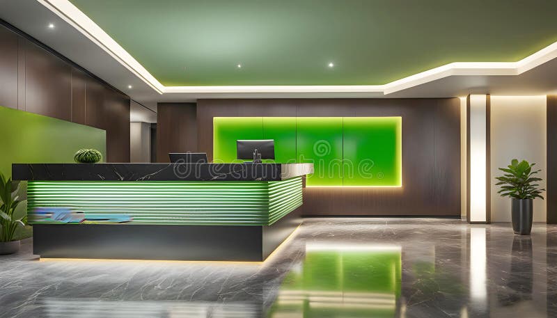Modern Reception Lobby Interior Design, 3D Rendering, Stock ...