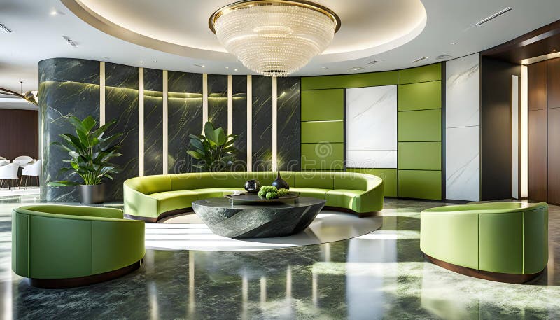 Modern Reception Lobby Interior Design, 3D Rendering, Stock ...