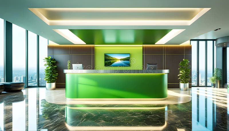 Modern Reception Lobby Interior Design, 3D Rendering, Stock ...