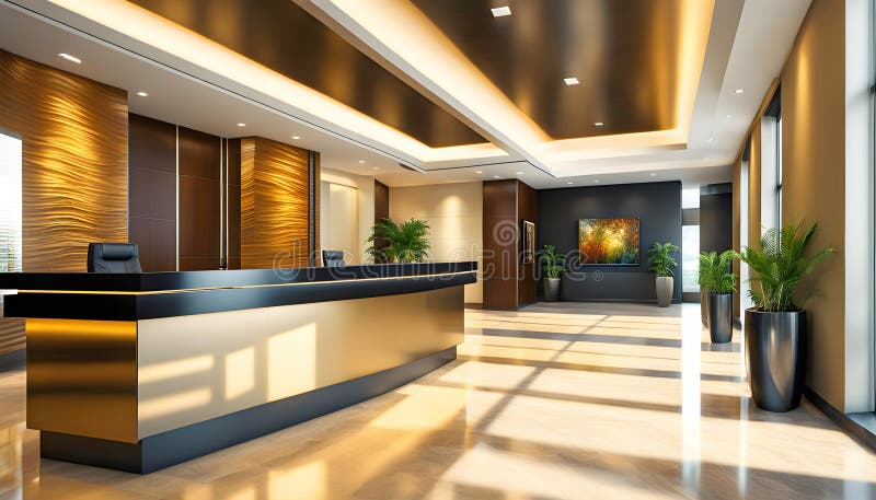 Modern Reception Lobby Interior Design, 3D Rendering, Stock ...