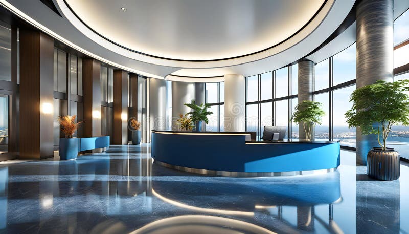 Modern Reception Lobby Interior Design, 3D Rendering, Stock ...
