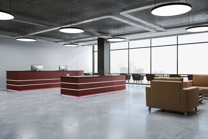 Modern Reception Table with Computers Stock Illustration - Illustration ...