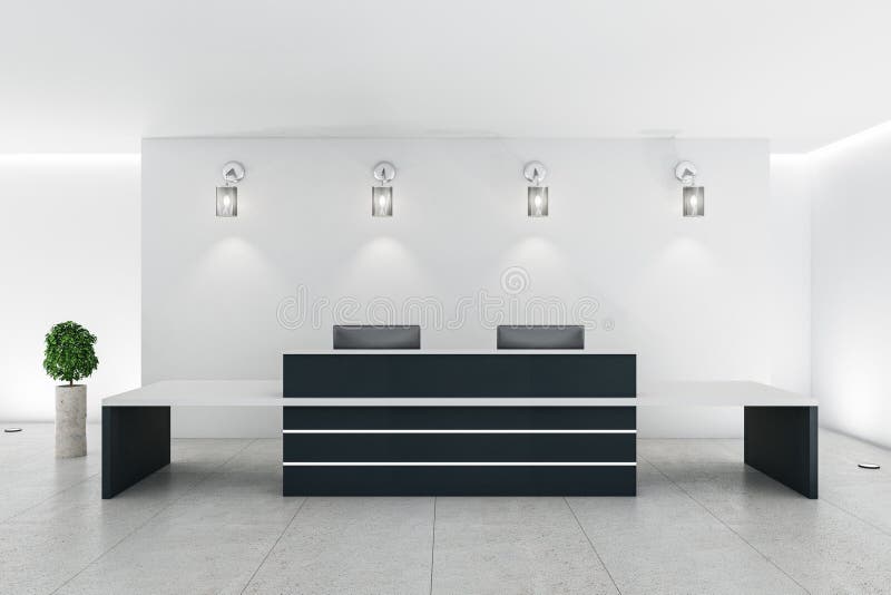 Reception Table. Modern Office Interior with White and Dark Marble ...