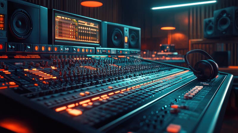 Modern Recording Studio with Audio Mixing Console and Headphones in ...