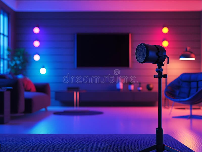 Modern Recording Studio, Colorful Lighting, Microphone, Camera ...