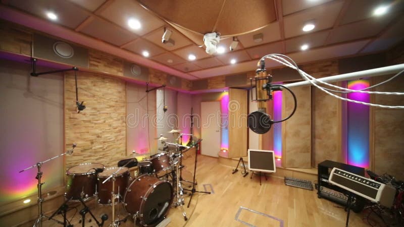 Modern Recording Studio with Drum Set, Speakers Stock Footage - Video ...