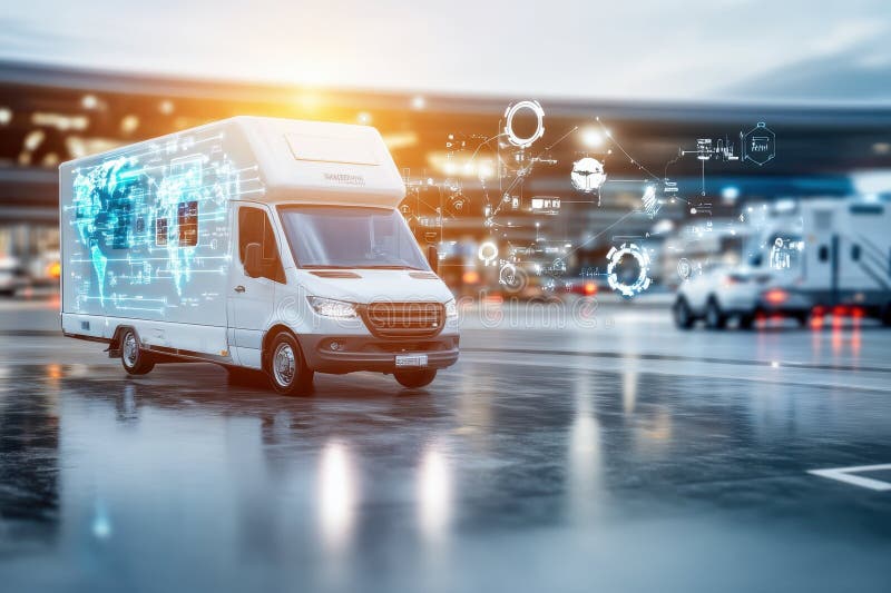 Modern Recreational Vehicle Parked at a Rest Area with Digital ...