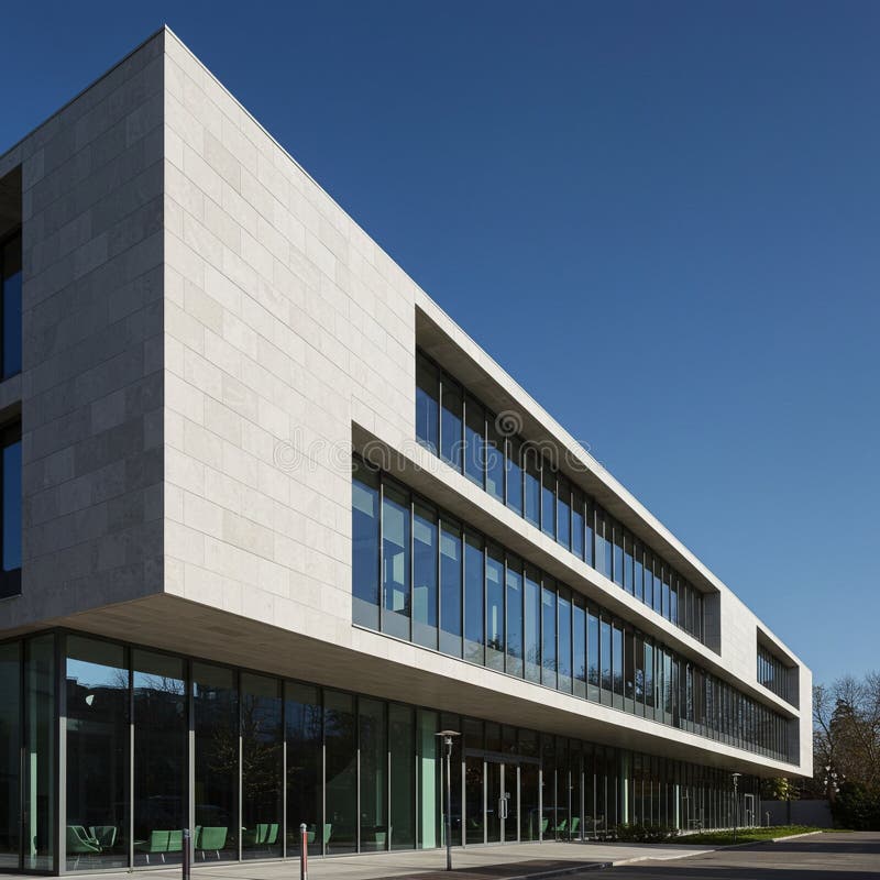 Modern Rectangular Building Featuring a Minimalist Design with Large ...