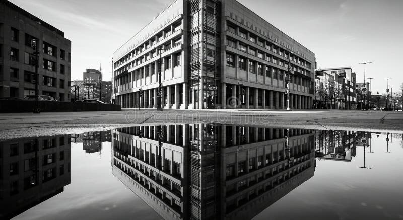 Modern Rectangular Building with a Grid-like Facade, Featuring Vertical ...