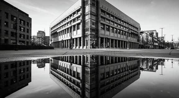Modern Rectangular Building with a Grid-like Facade, Featuring Vertical ...