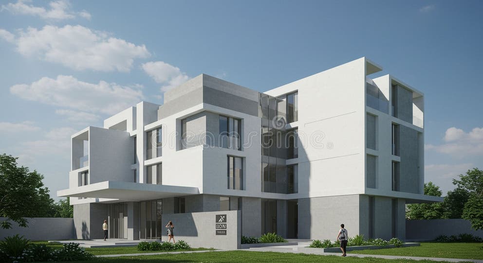 Modern Rectangular Building with a Minimalist Design Featuring White ...