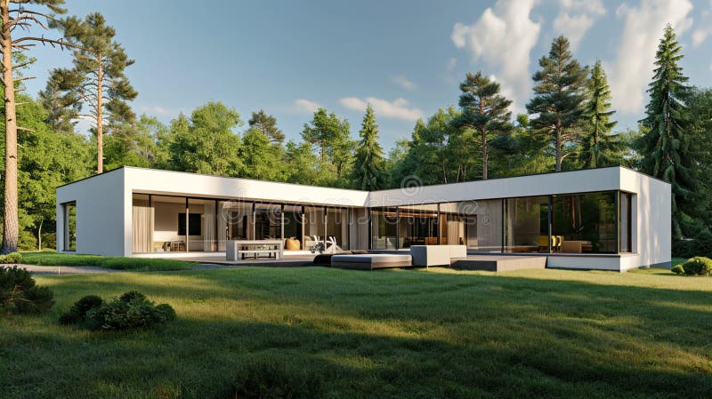 Modern Rectangular Detached House with a Large Backyard in a Forested ...