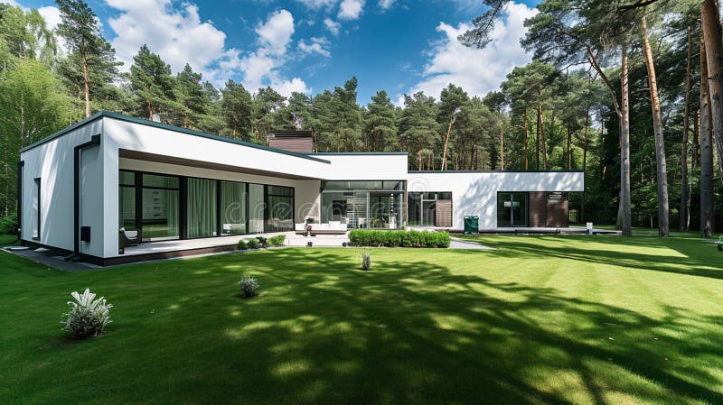 Modern Rectangular Detached House with a Large Backyard in a Forested ...